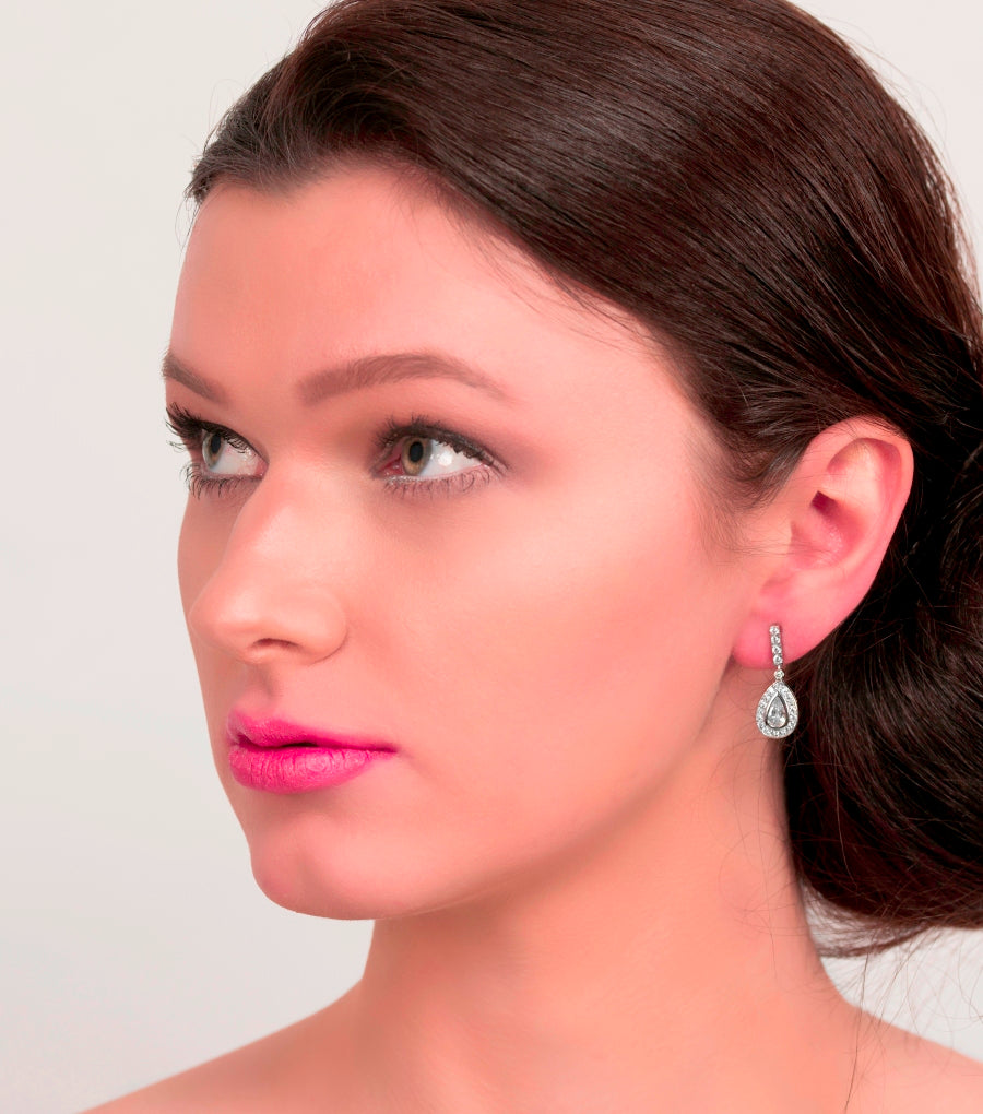 Silver Pear Shaped Pave Drop Stud Earrings – Katherine Swaine